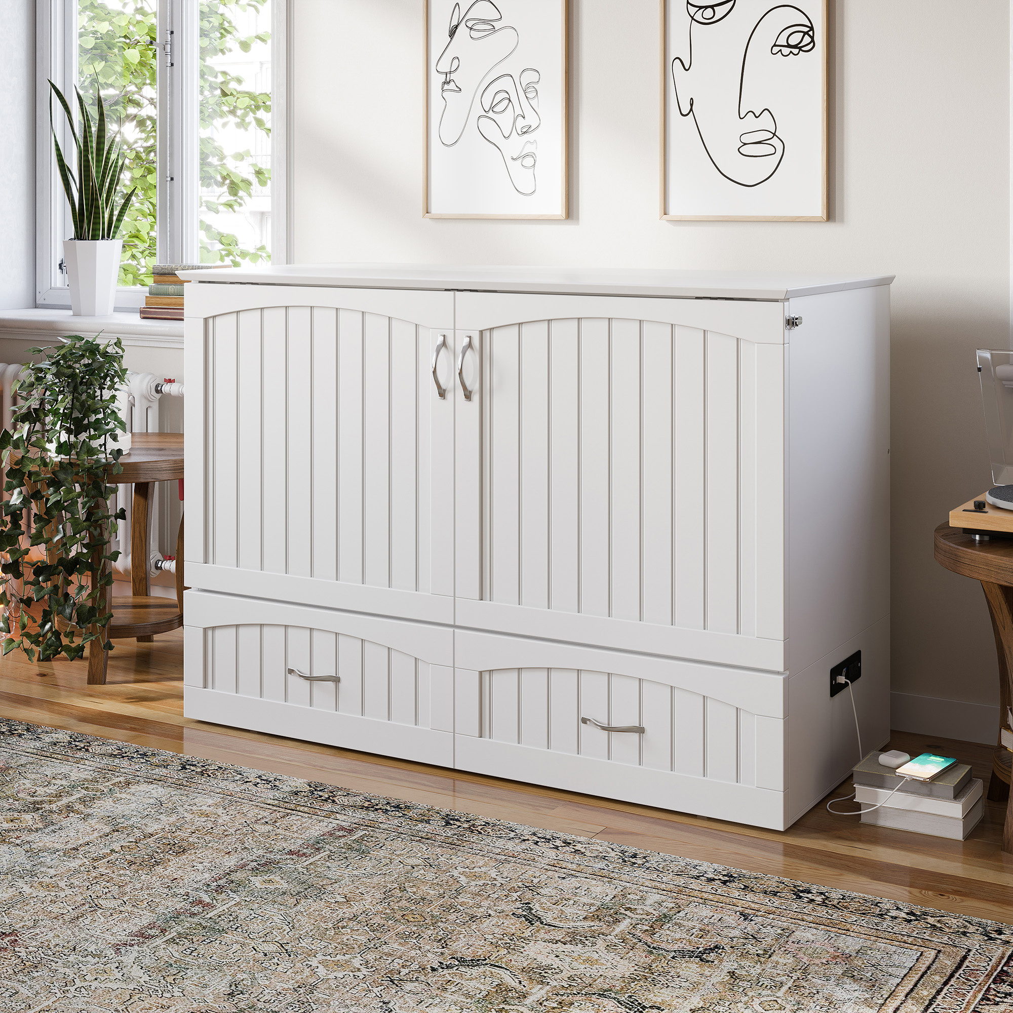 Southampton Murphy Bed Chest with Mattress, Storage Drawer & Built-In ...