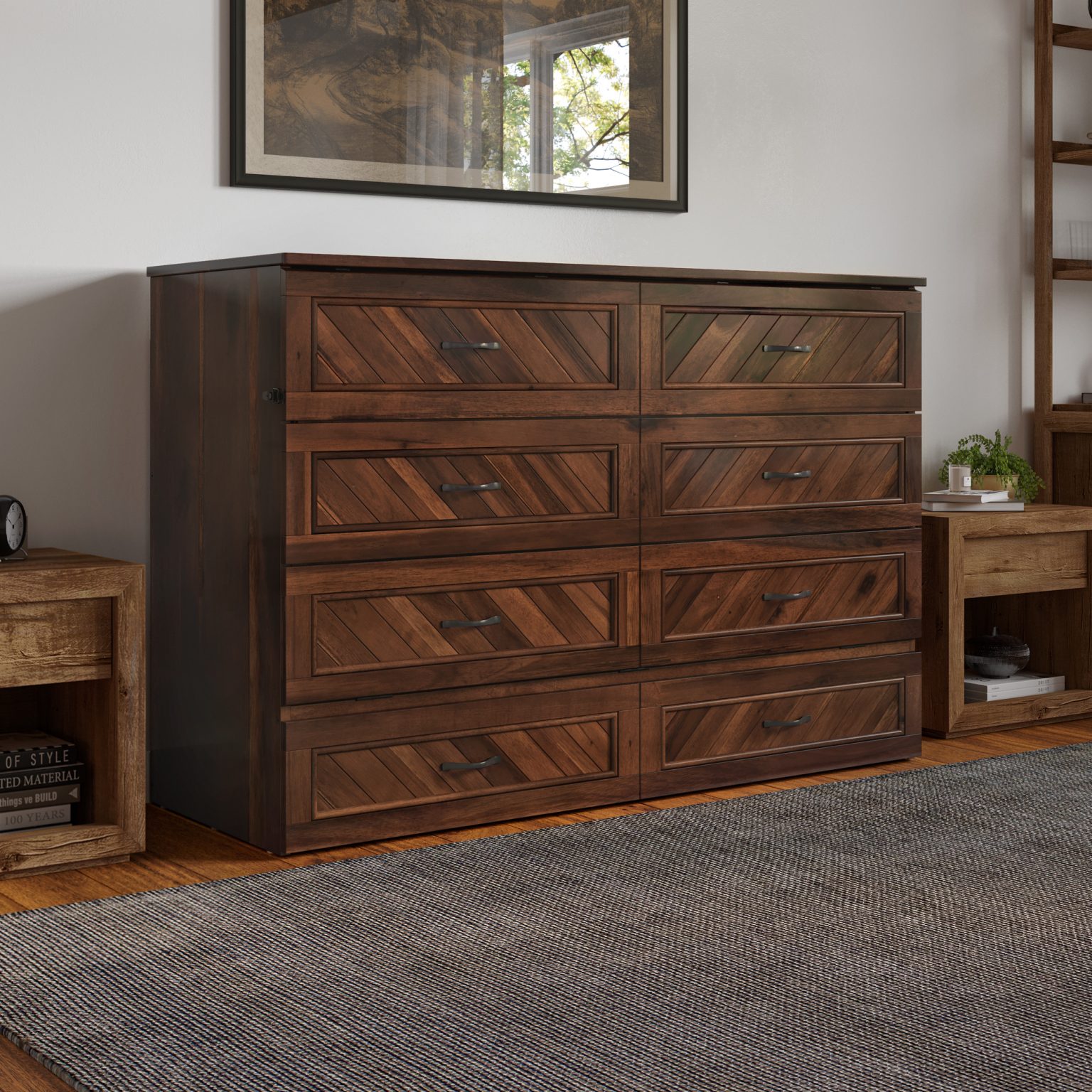 Alpine Murphy Bed Chest with 6″ Mattress, Storage Drawer & Built-in ...