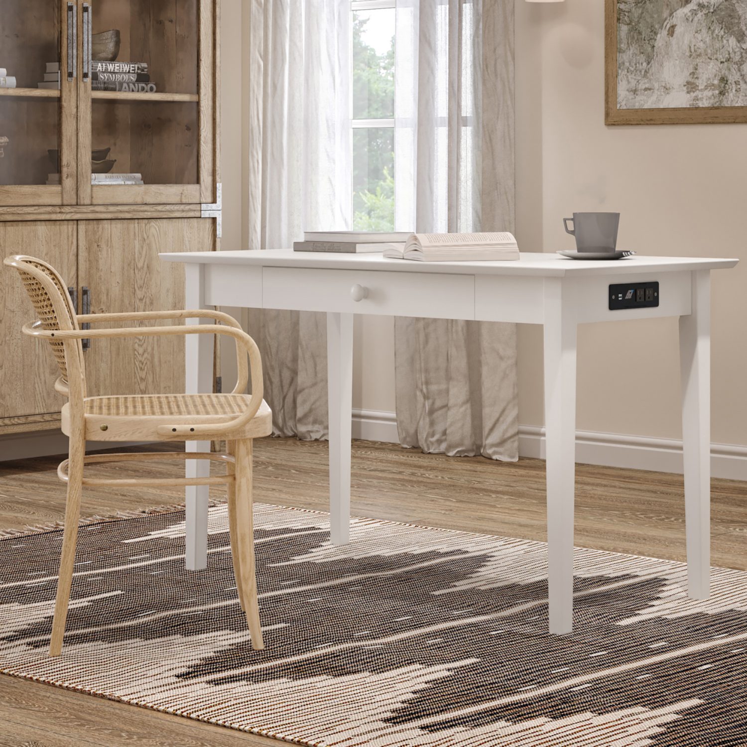 Shaker Desk with Drawer and Built-in Charger – AFI Furnishings