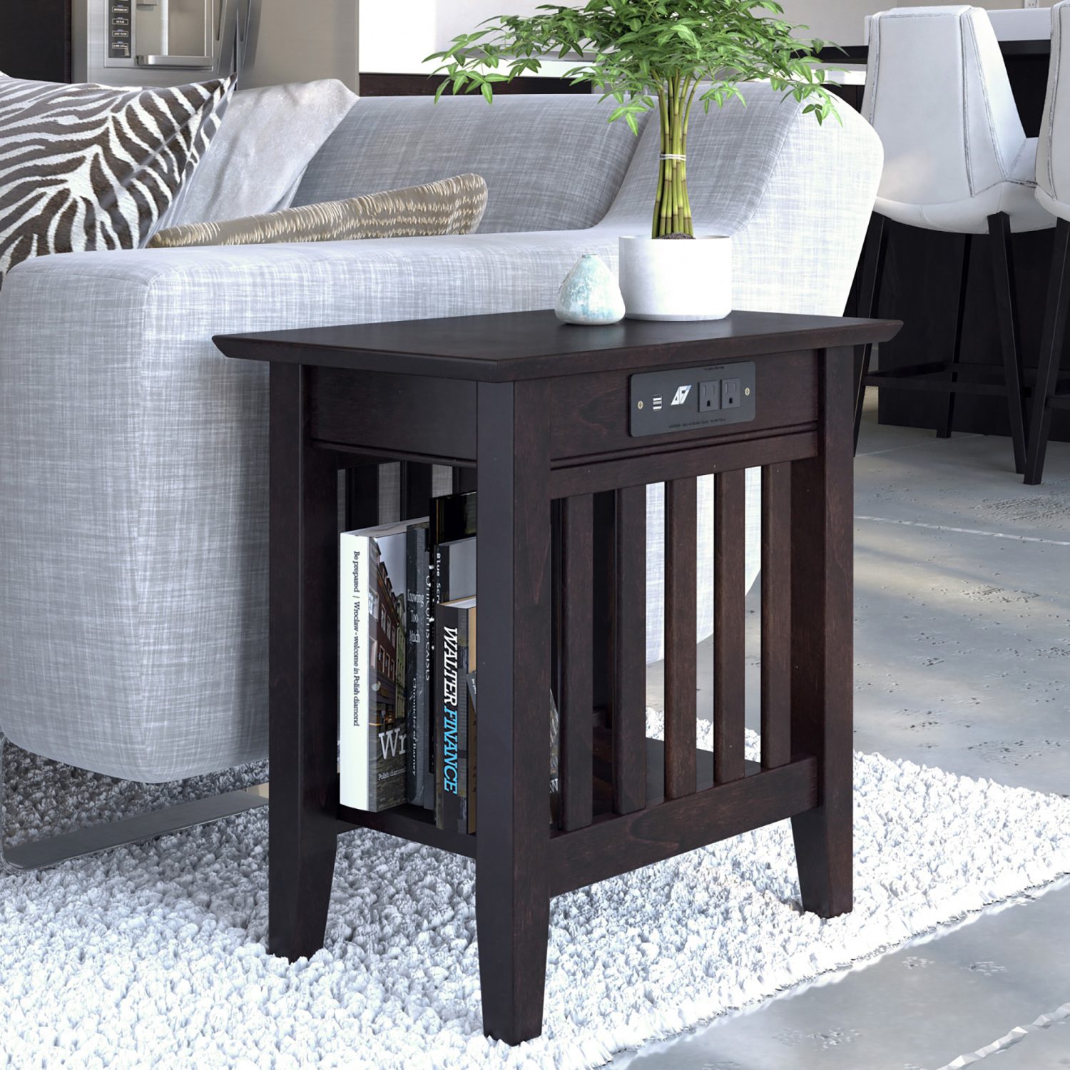 Mission Chair Side Table with Built-In Charger – AFI Furnishings