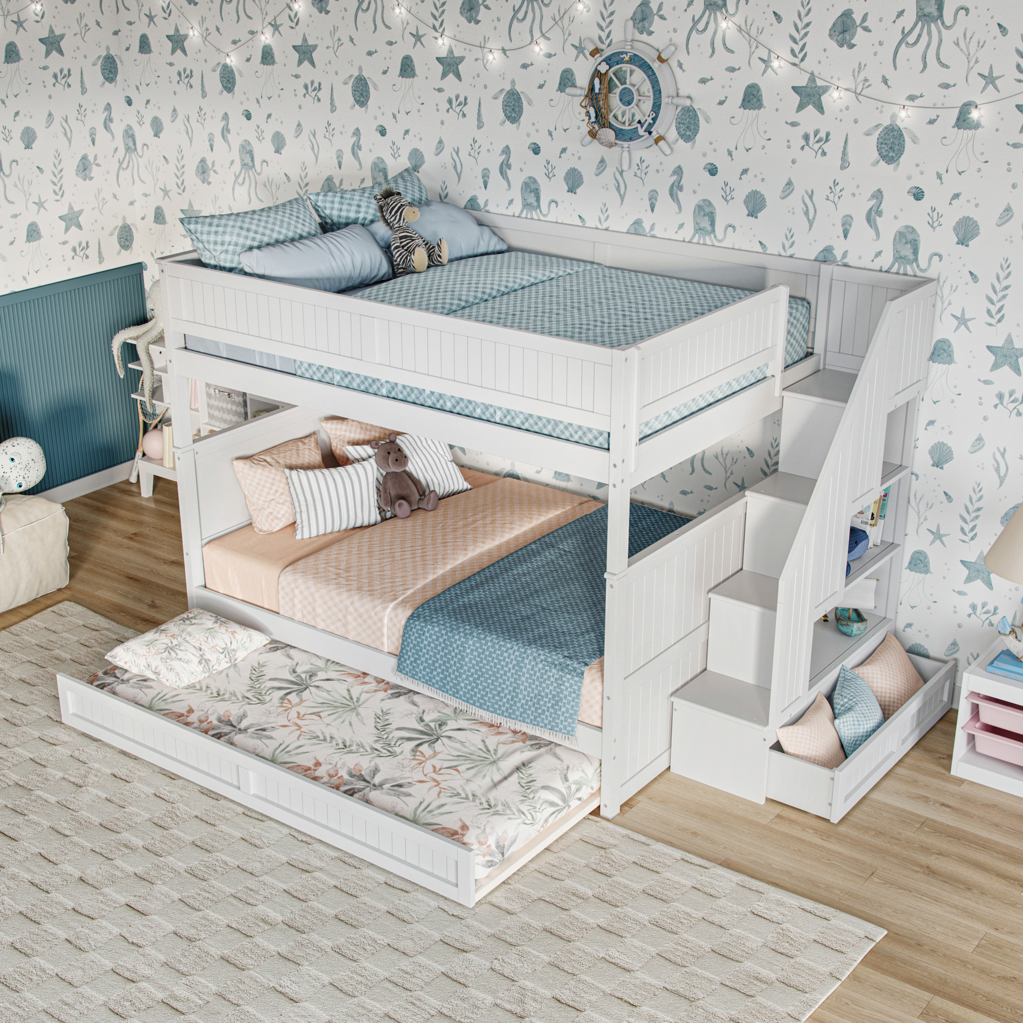 Dover Staircase Bunk Bed with Storage Drawer and Twin Trundle – AFI ...